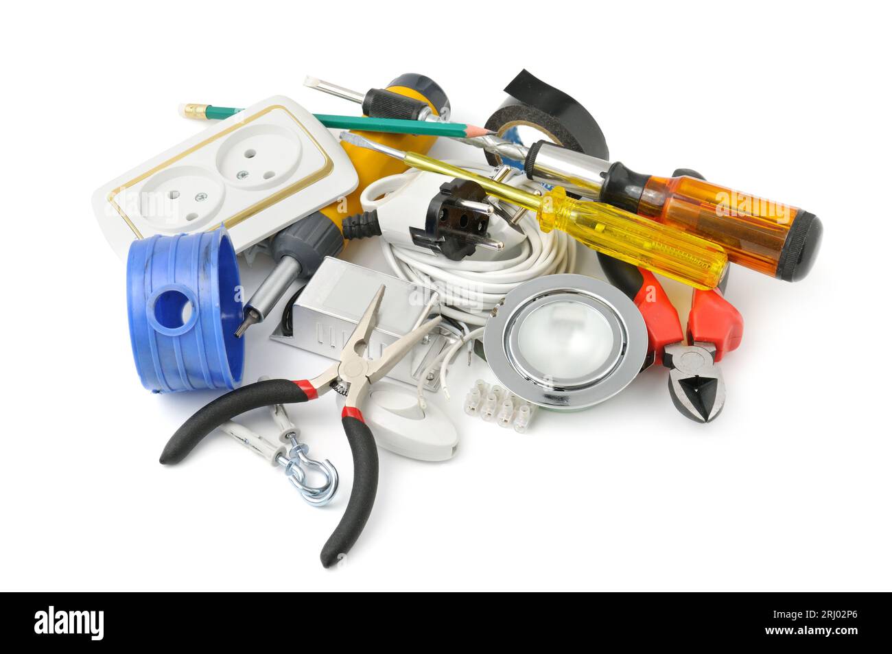 collection tools on white background Stock Photo - Alamy