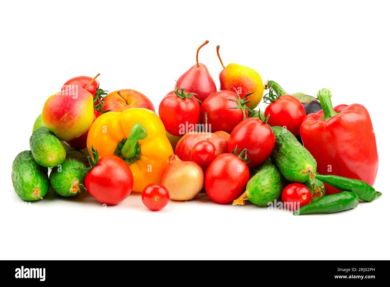 collection fresh fruits and vegetables isolated on white Stock Photo ...