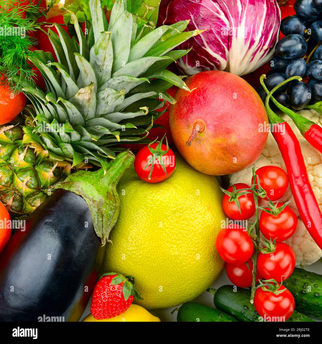 assortment fresh fruits and vegetables isolated on white Stock Photo ...