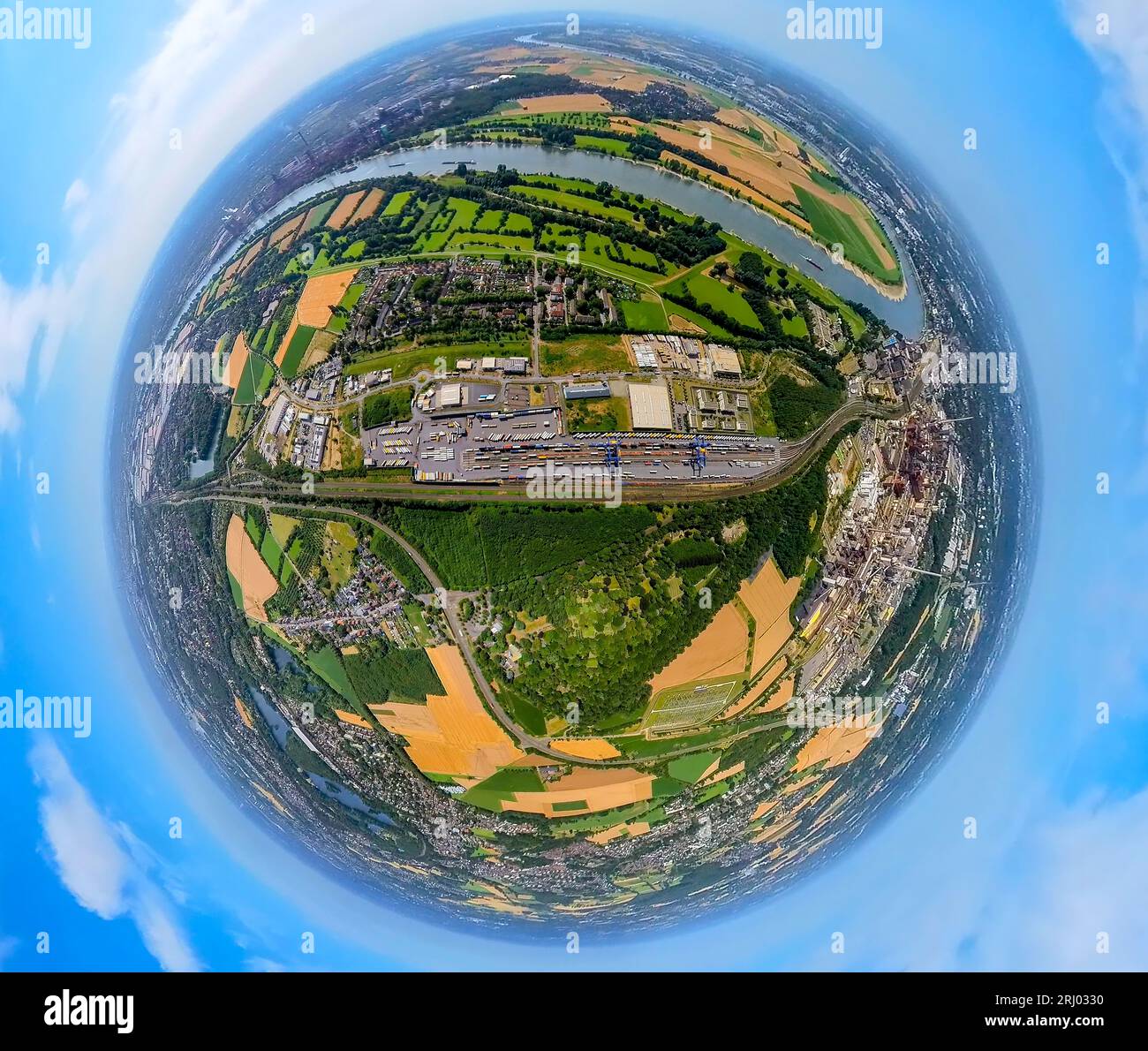 Aerial view, logport III Friemersheim, earth globe, fisheye shot, 360 ...