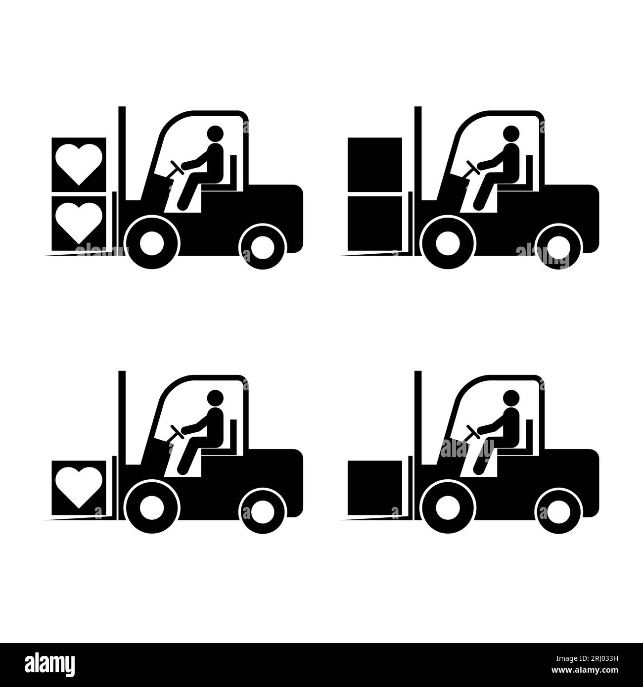 Set of Forklift transport icon, industry vehicle machine symbol, fork ...