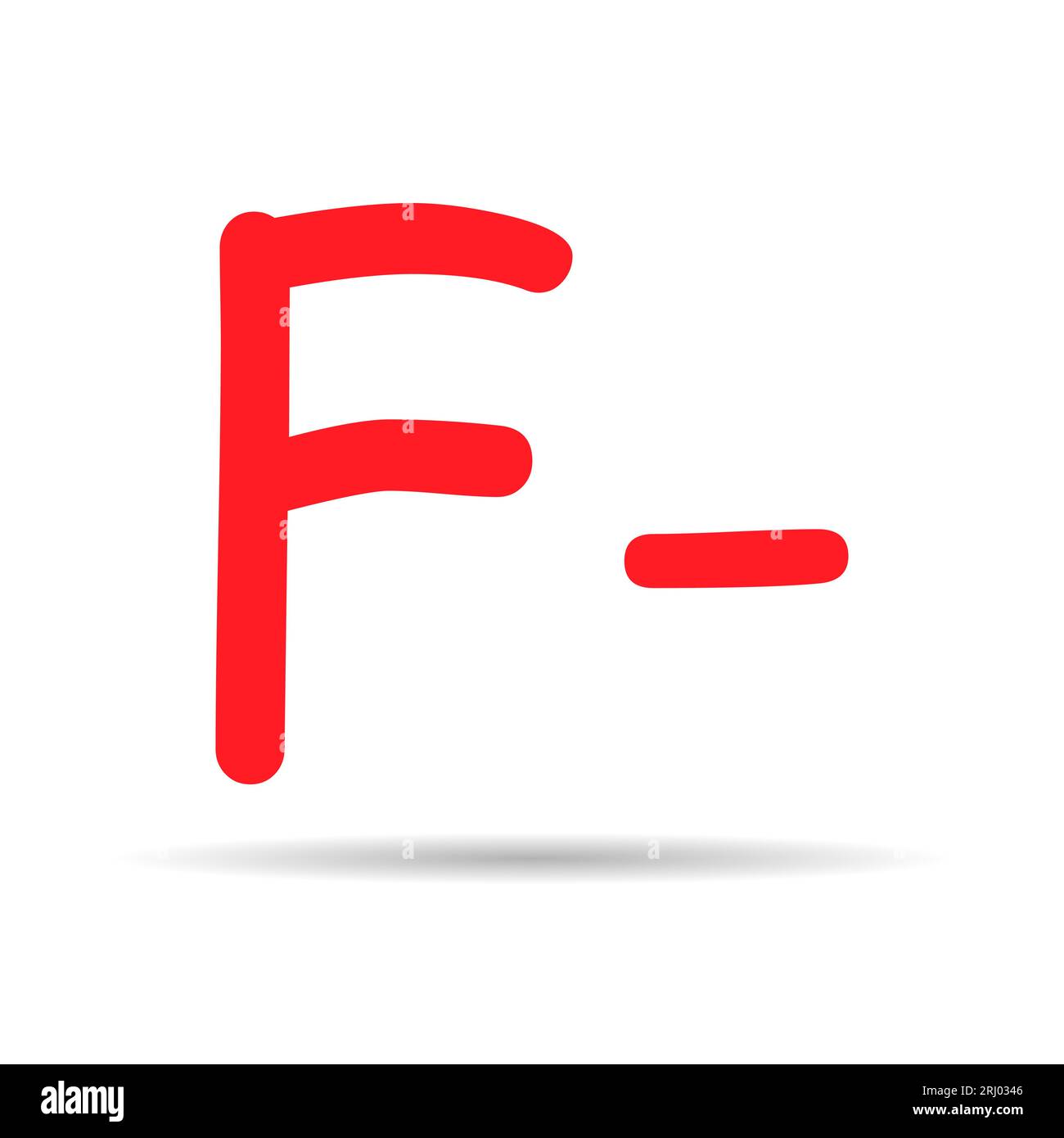 Grade result F minus with shadow. Hand drawn icon in red color. Test ...