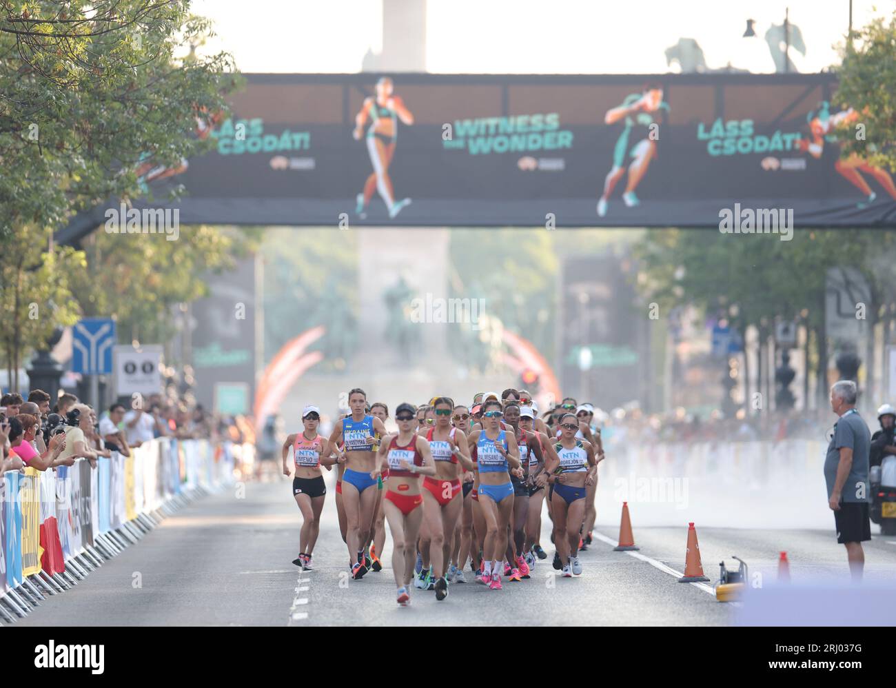 Athletes compete during the women's 20km walk of the World Athletics ...