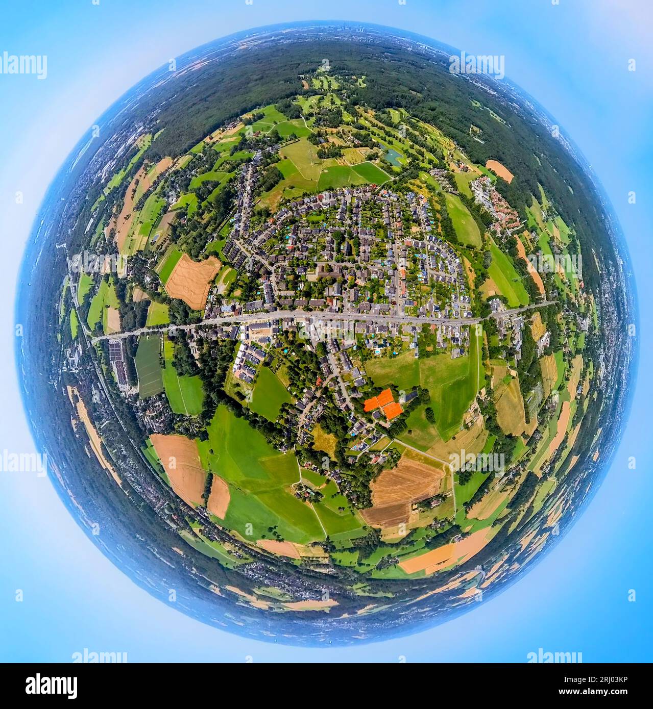 Aerial view, town view of Selbeck, globe, fisheye photograph, 360 ...