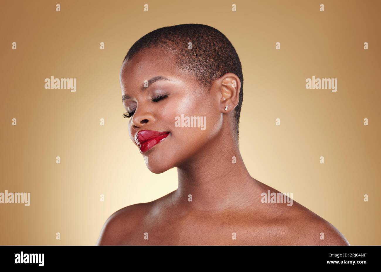 Mockup, makeup and black woman with cosmetics, shine and dermatology on ...