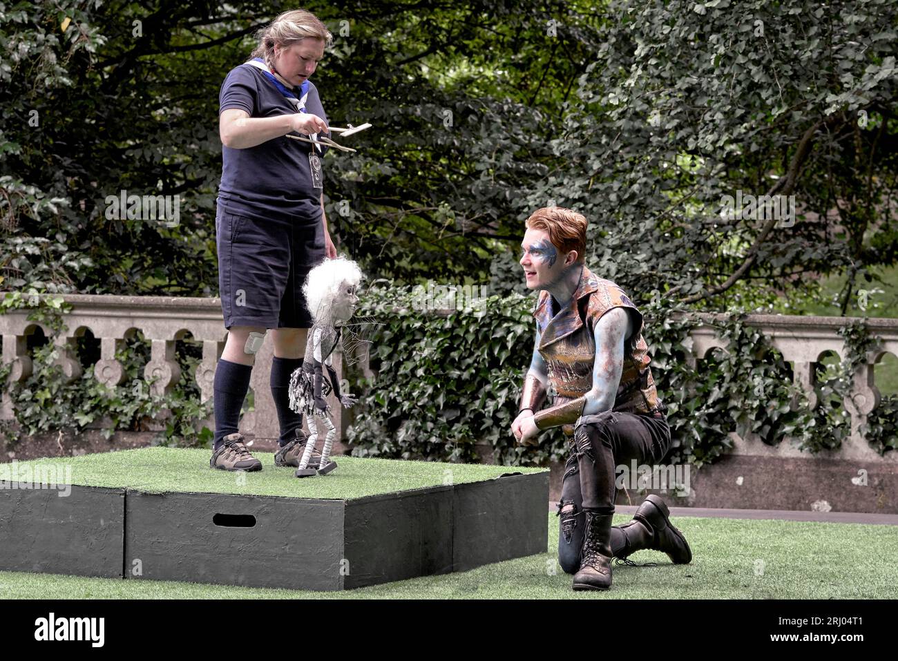 Actors on stage at an RSC open air theatre performing Shakespeare play ...