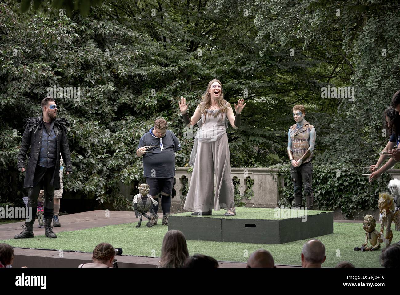 Actors on stage at an RSC open air theatre performing Shakespeare play ...