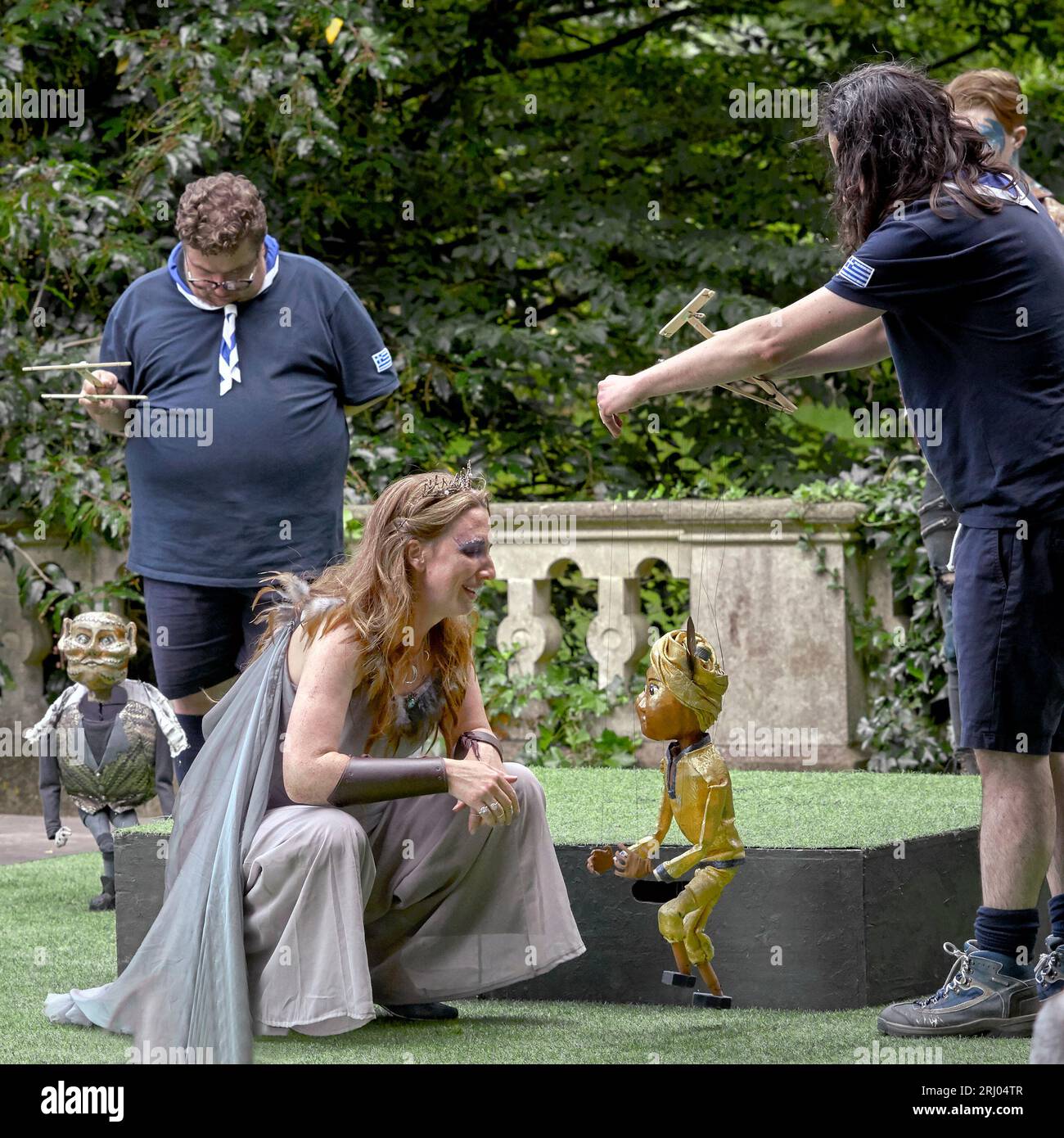 Actors on stage at an RSC open air theatre performing Shakespeare play ...