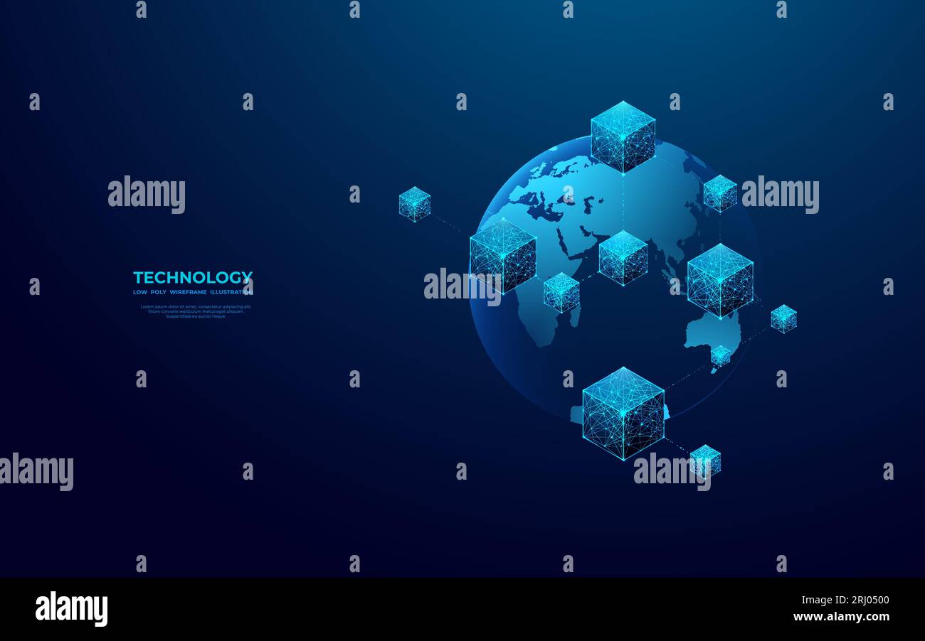 Digital 3D blockchain icon on technology globe Earth background Stock ...