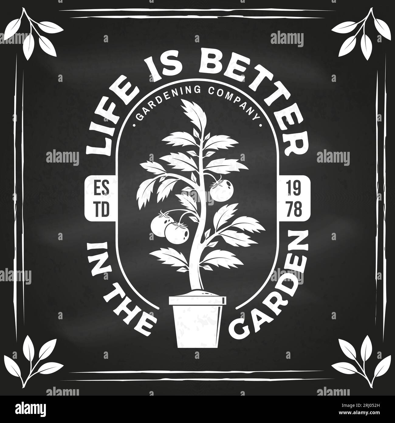 Life is better in the garden emblem, label, badge, logo on chalkboard ...