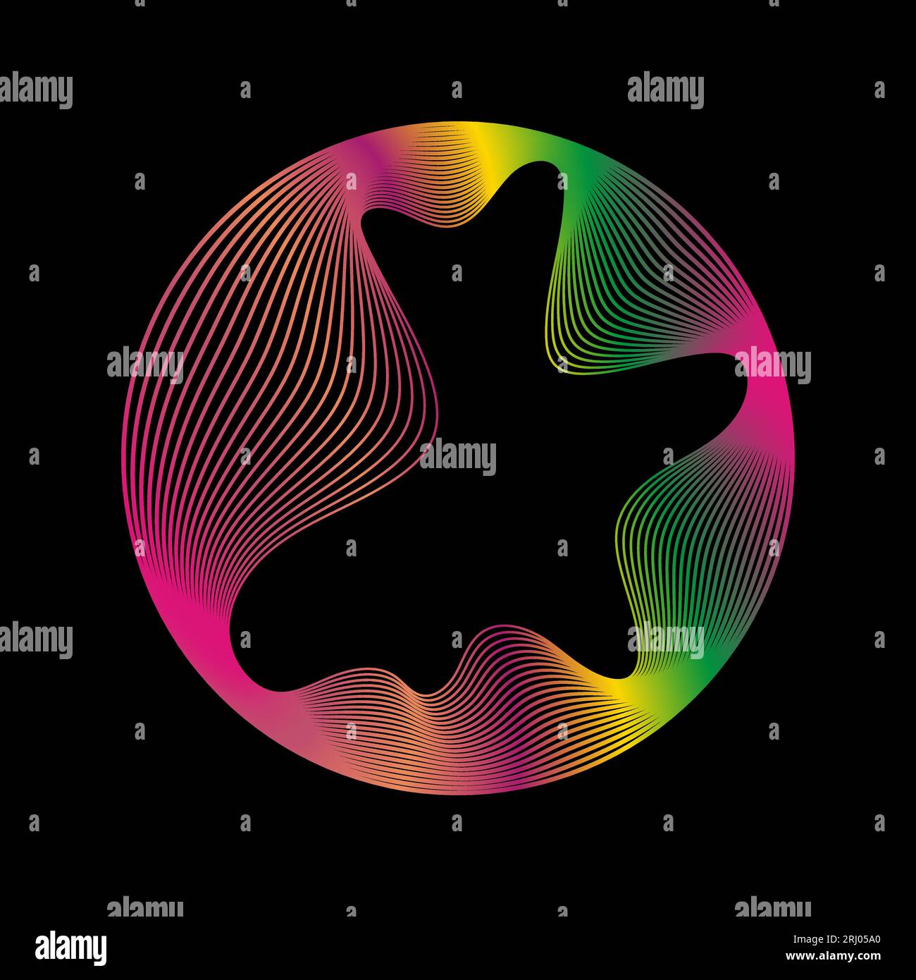 Glowing circle of neon colors of round curved shape with wavy dynamic ...