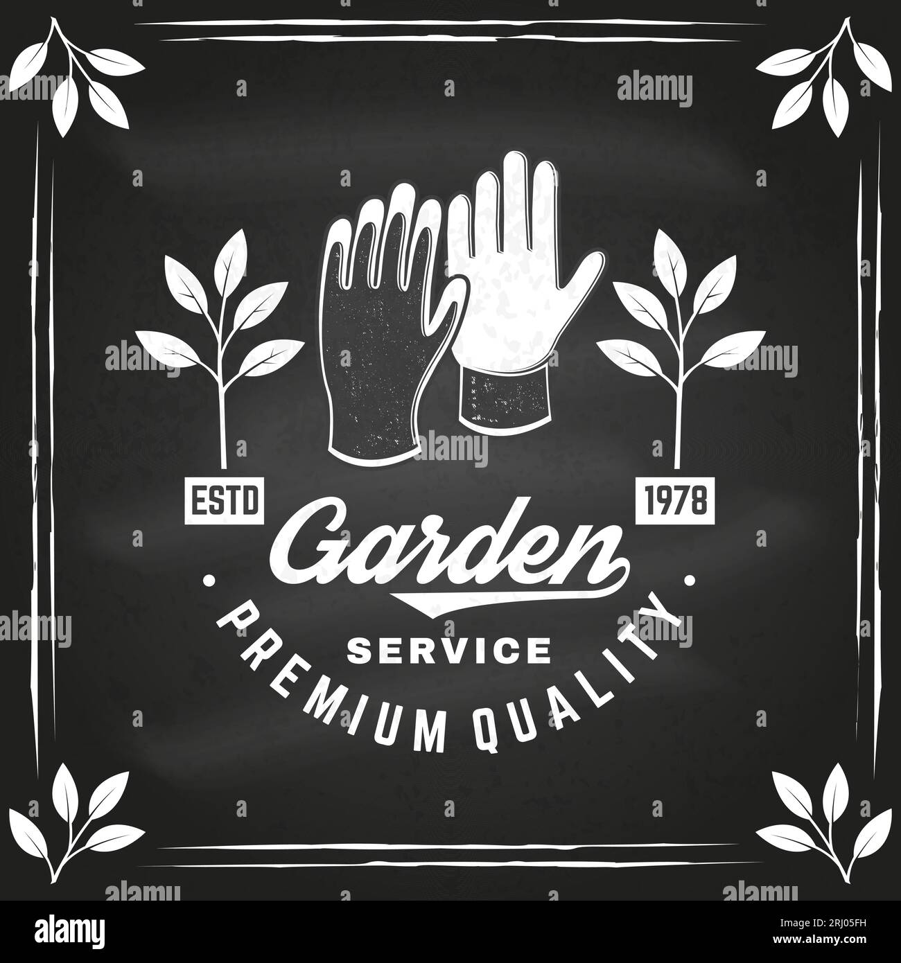 Garden services emblem, label, badge, logo on chalkboard. Vector ...