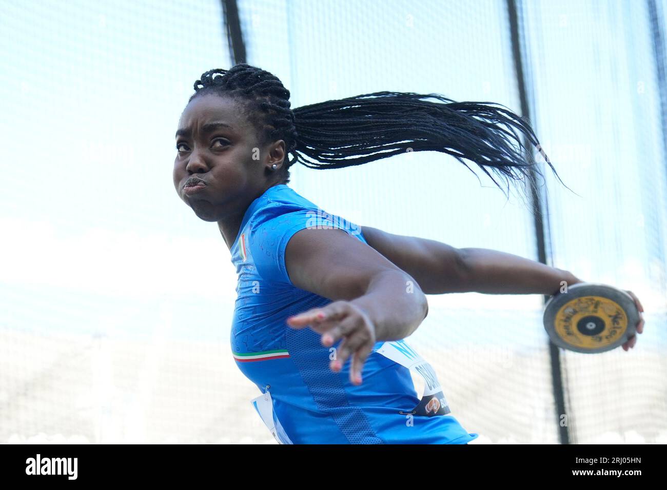 Daisy Osakue, of Italy, prepares to throw in the Women's-Discus ...