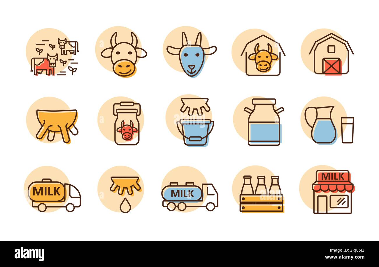 Milk vector icons set. Dairy products sign. Graph symbol for cooking ...