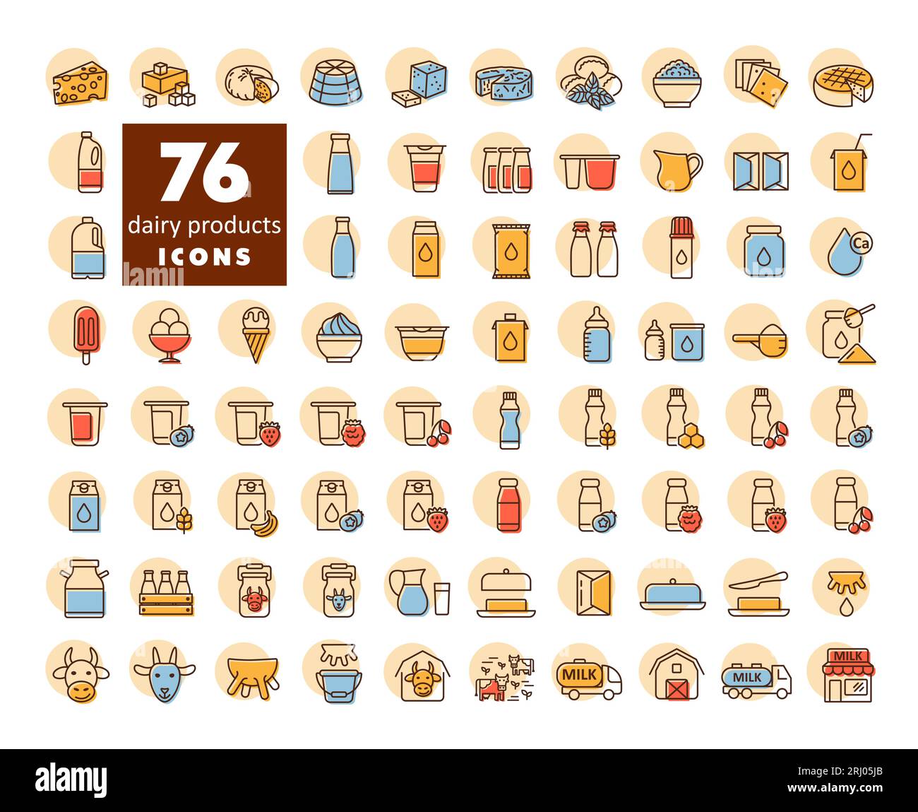 Milk, dairy products vector icon set. Graph symbol for cooking web site ...