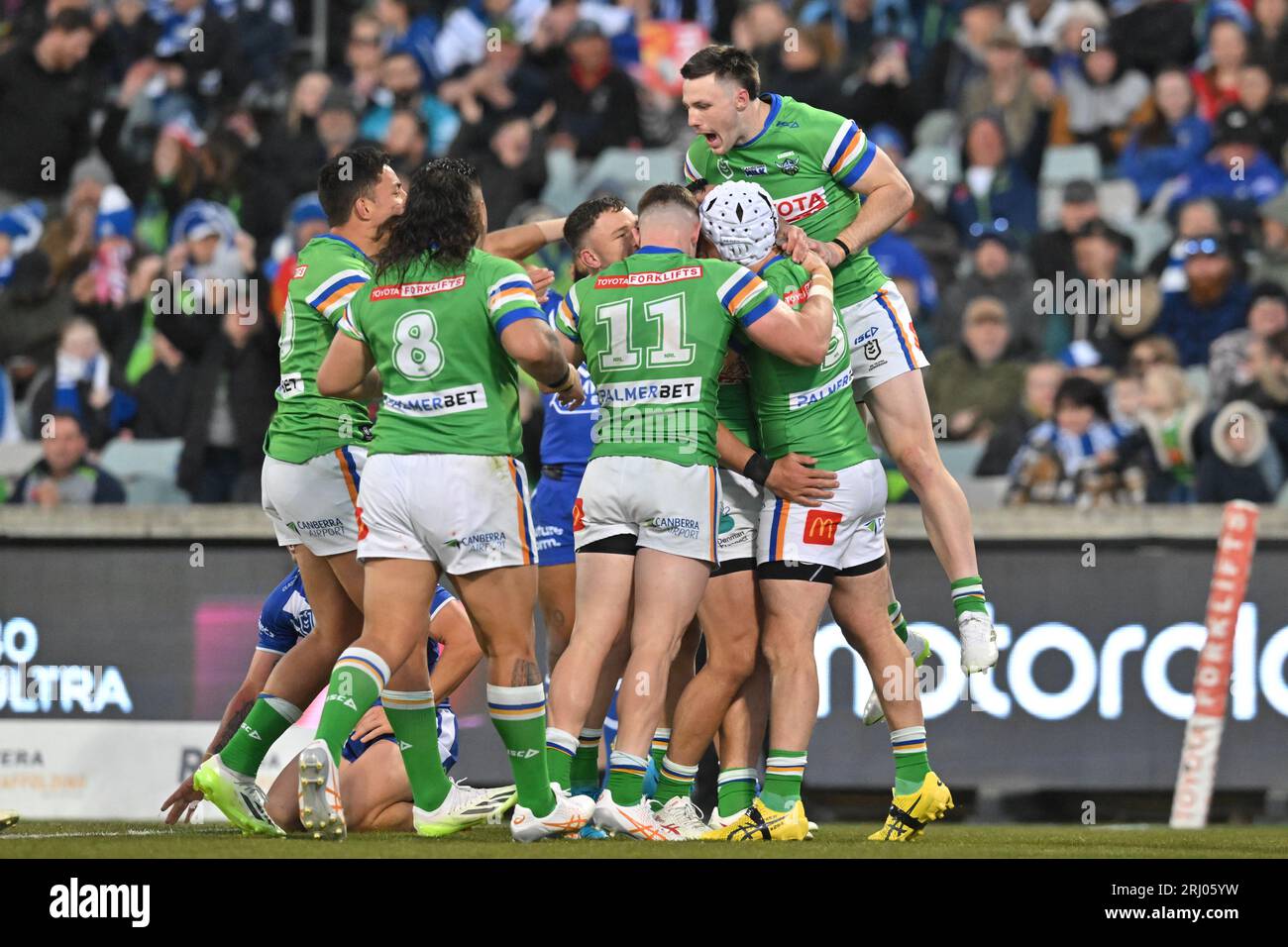 Canberra, Australia. 20th Aug, 2023. Raiders players celebrate after ...