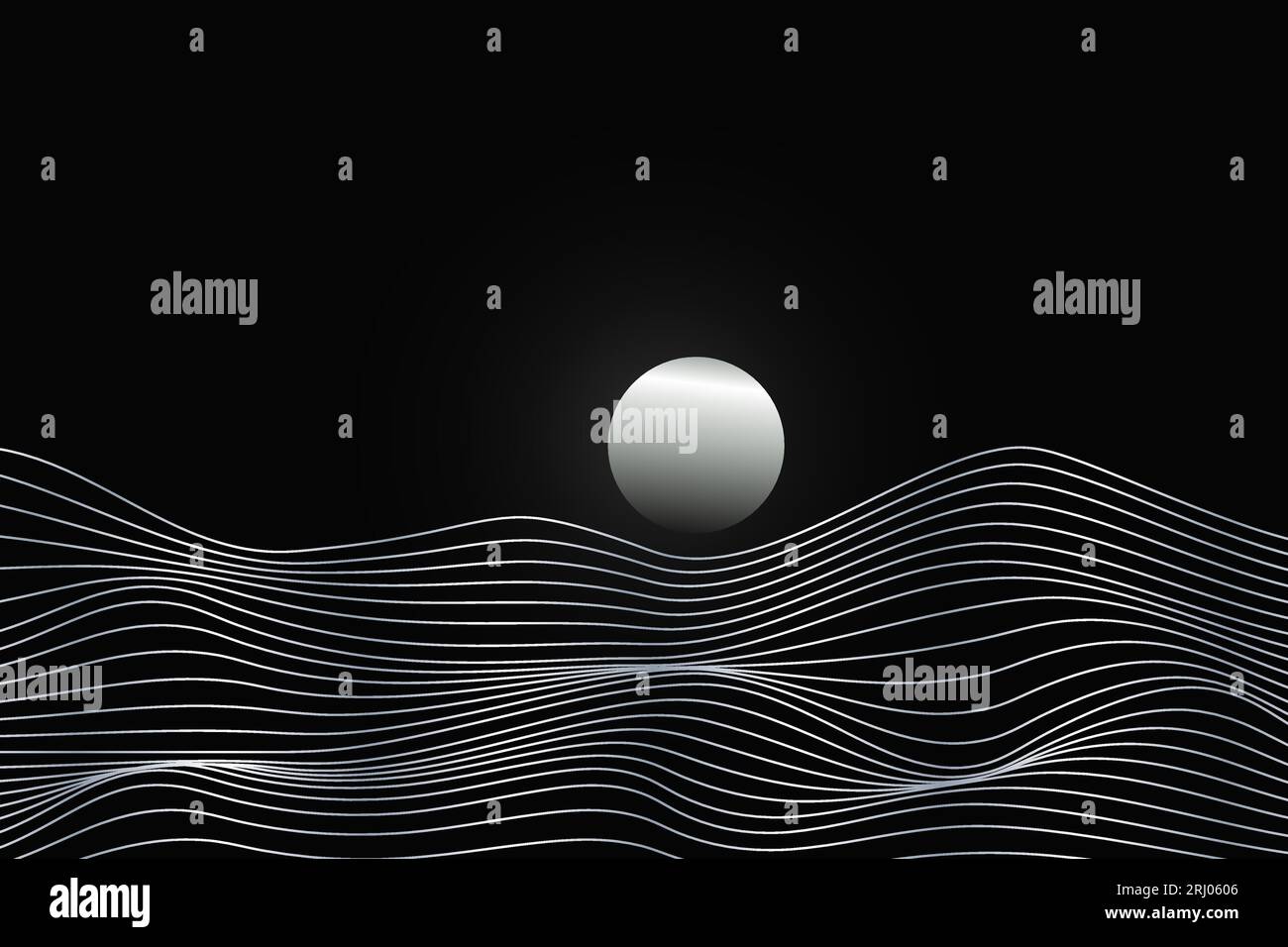 Minimalist landscape silver linear mountains sunset sunrise. Golden ...