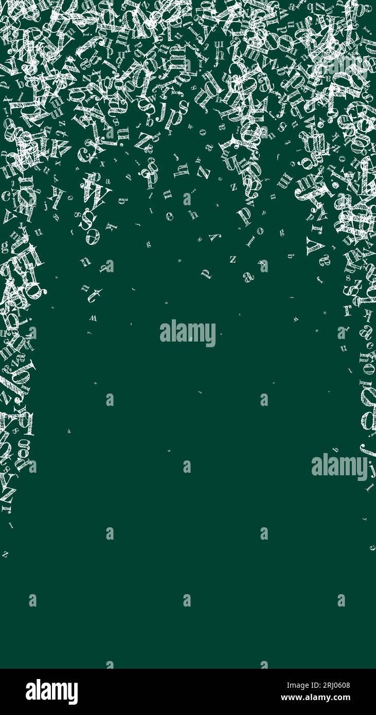 Falling letters of English language. White chalk characters of Latin ...