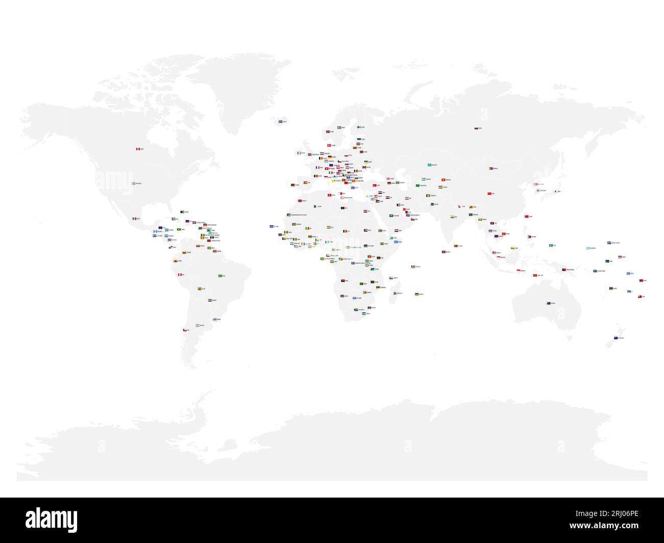 Map of World with flags. Each sovereign country with own name label and ...