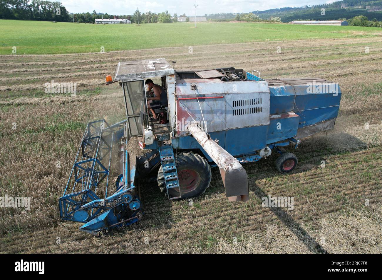 combine harvester Fortschritt E 512 aerial panorama of czech small ...