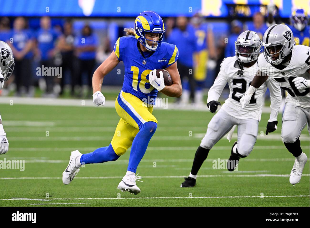 Los Angeles Rams wide receiver Ben Skowronek (18) runs after a catch ...