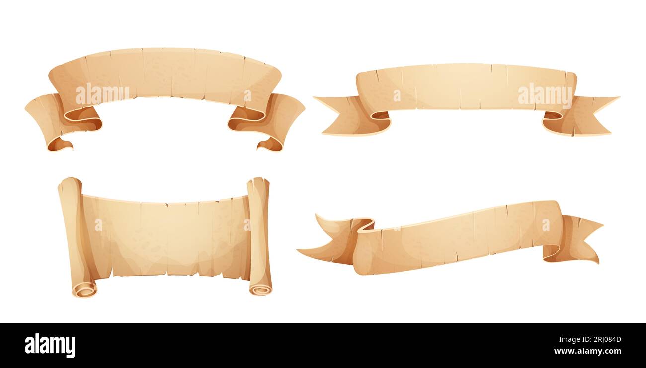 Set Parchment paper scroll ribbon, old vintage banner game ui element ...