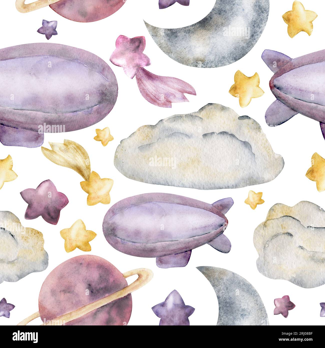 Watercolor hand drawn illustration, magical cosmos universe items, moon ...