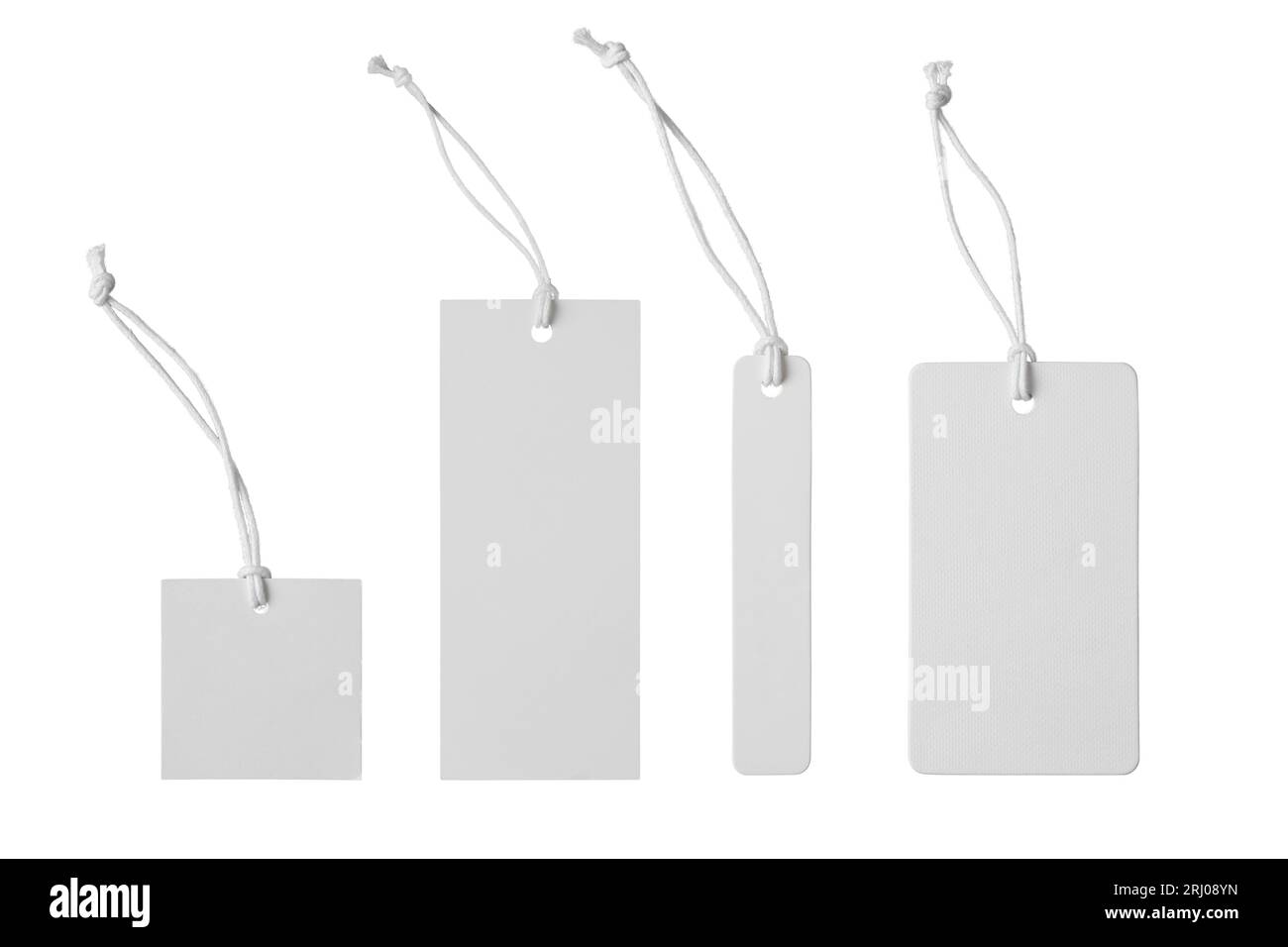 Various shape of blank white paper label or cloth tag set isolated on ...