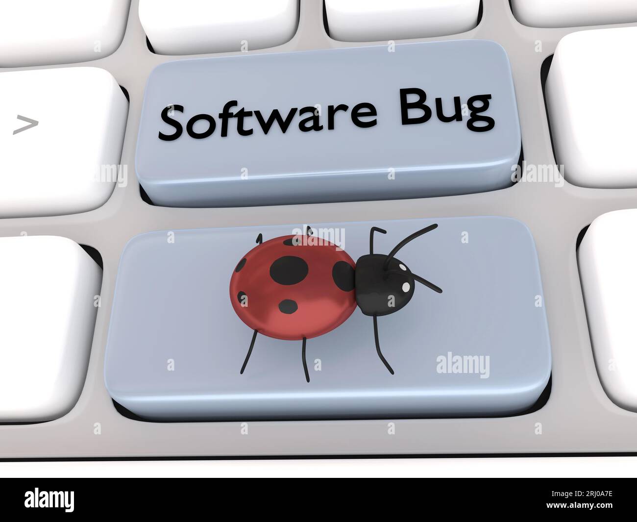 3D illustration of a symbolic bug placed on computer keyboard, with the ...