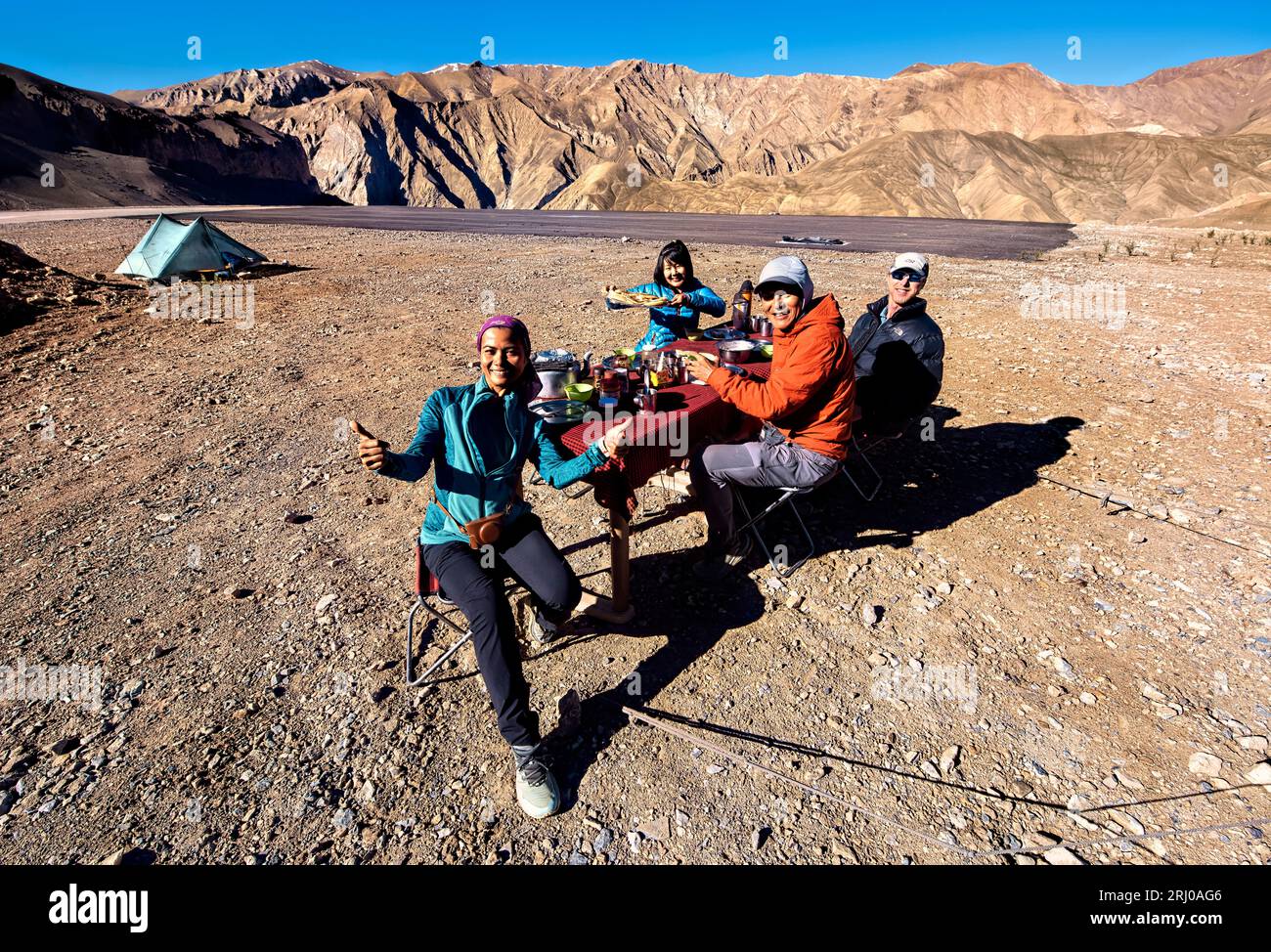 Dining with a view while trekking to Zanskar, Lingshed, Ladakh, India ...