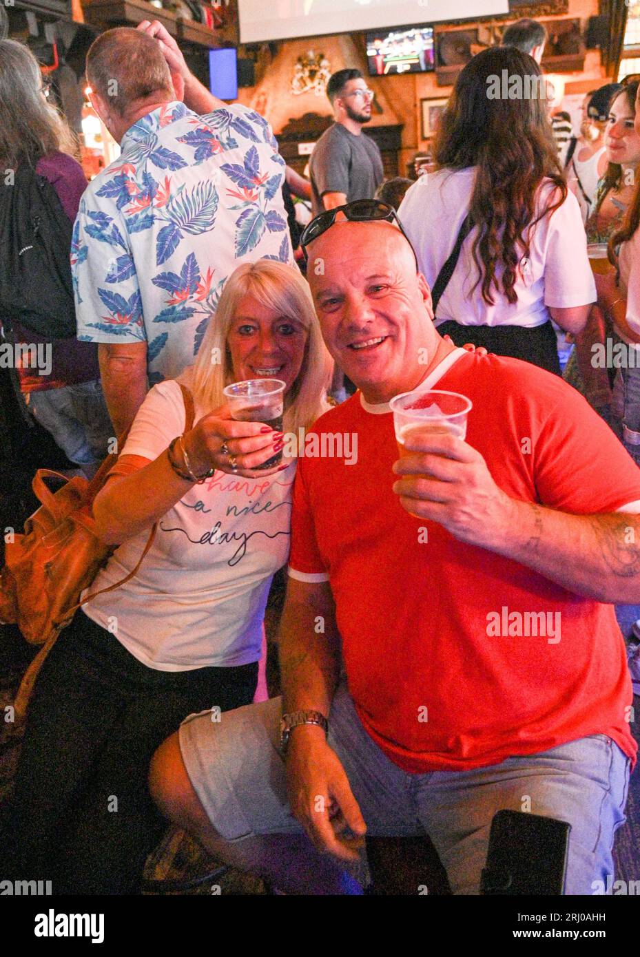 Brighton UK 20th August 2023 - England fans look happy as they gather ...