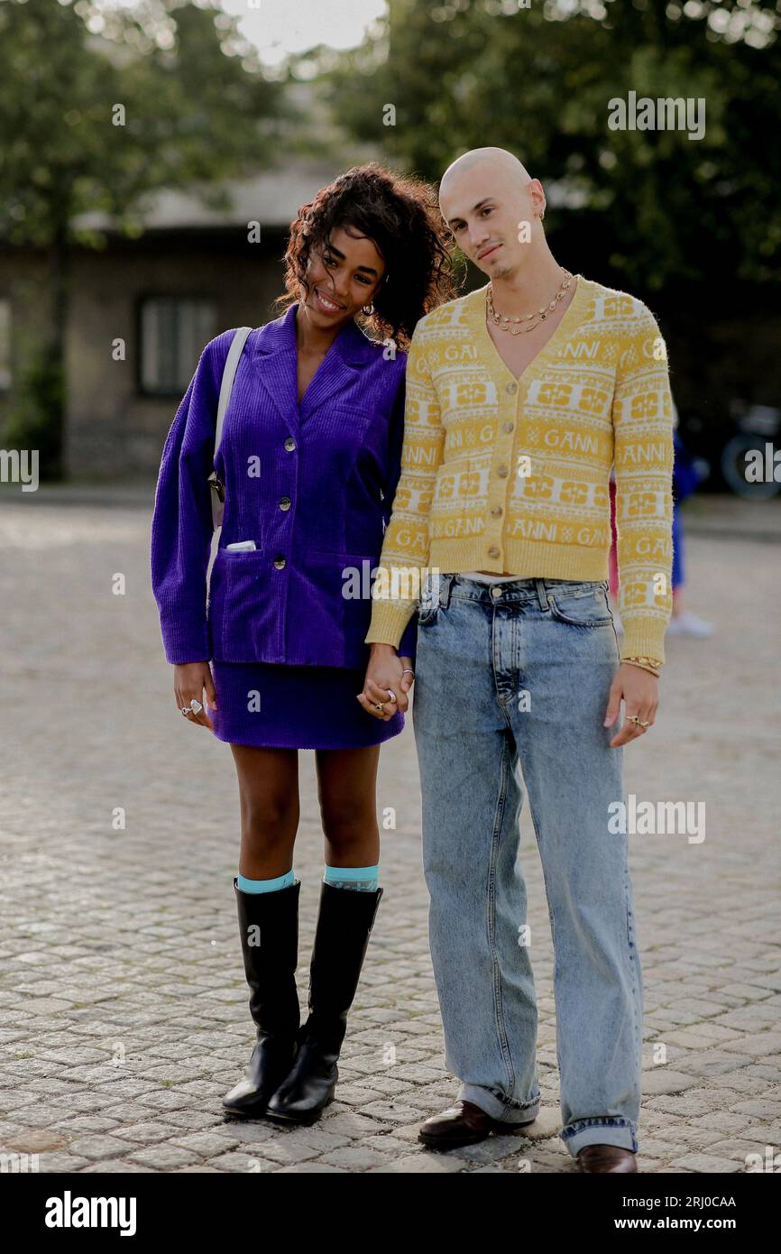 Street style, Iwana Cristal and Adam Rhazali arriving at Ganni Spring ...
