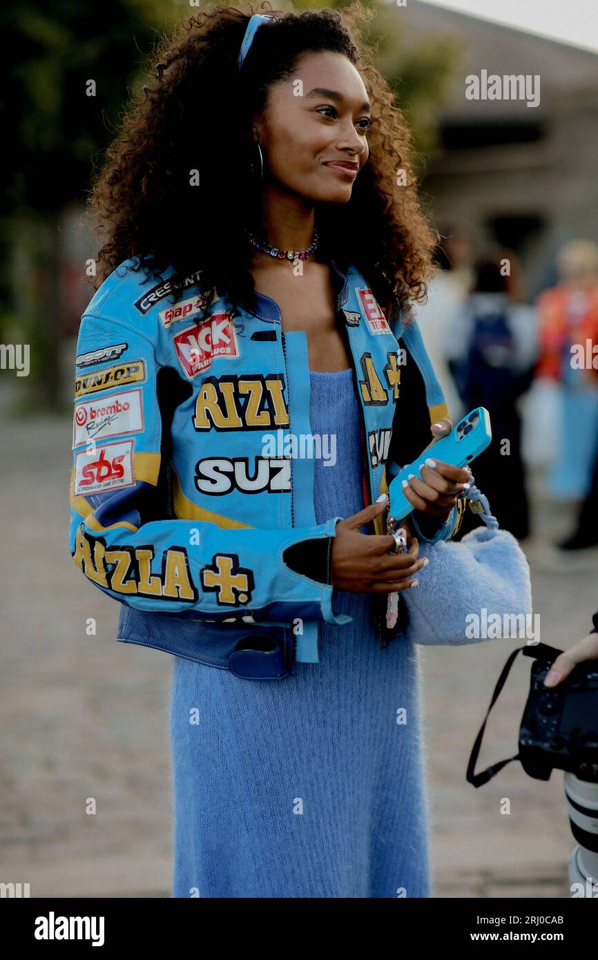 Street style, Cheyenne Maya Carty arriving at Ganni Spring-Summer 2024 ...