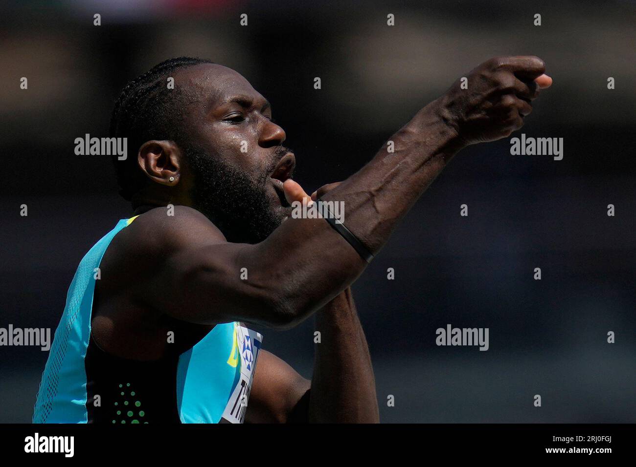 Donald Thomas, of Bahamas, reacts after an attempt in the Men's high ...