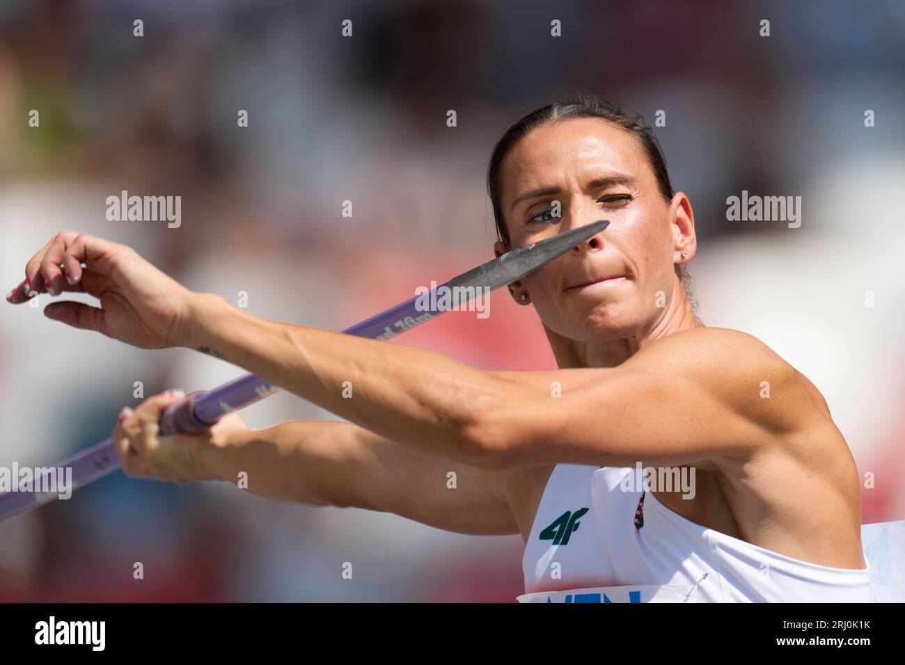Rita Nemes, of Hungary, competes in the Heptathlon-javelin during the ...