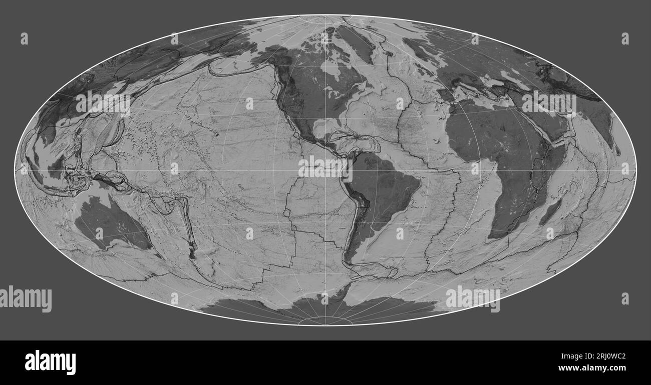 Tectonic plate boundaries on a bilevel map of the world in the Aitoff ...