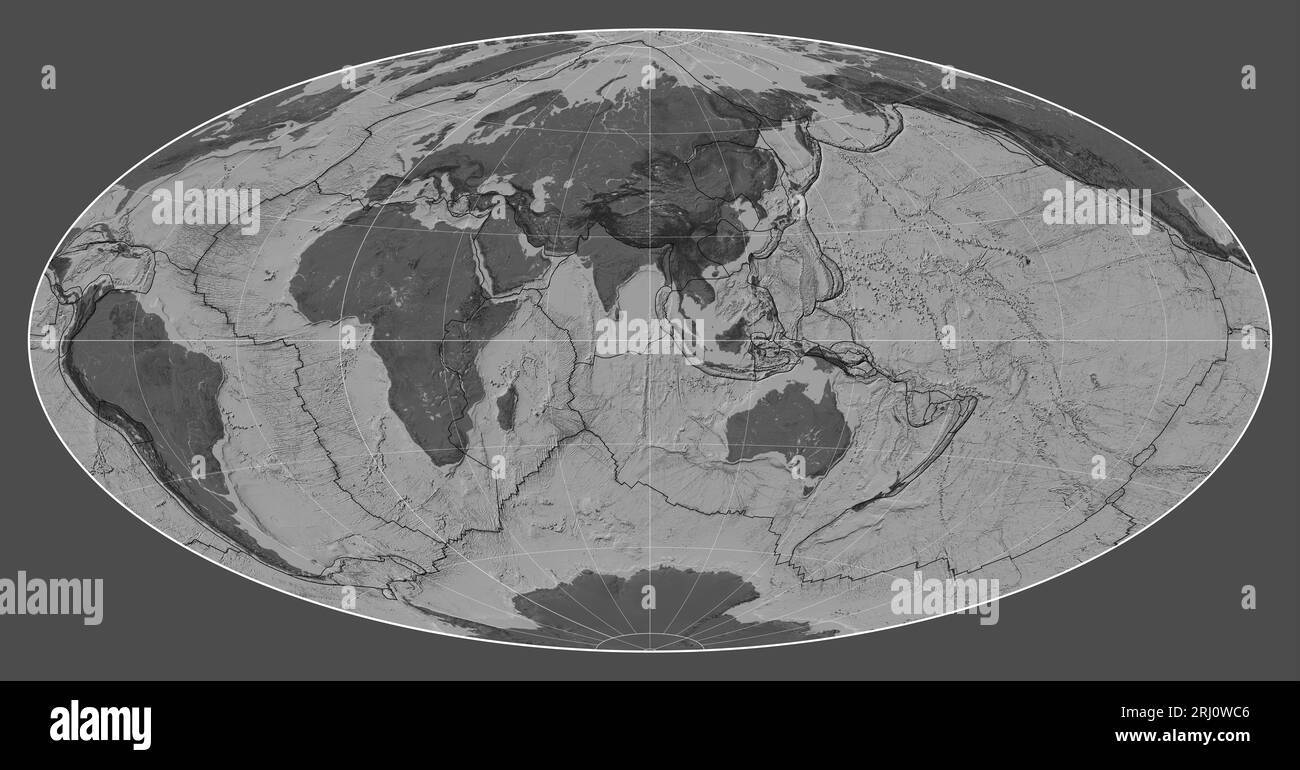 Tectonic plate boundaries on a bilevel map of the world in the Aitoff ...