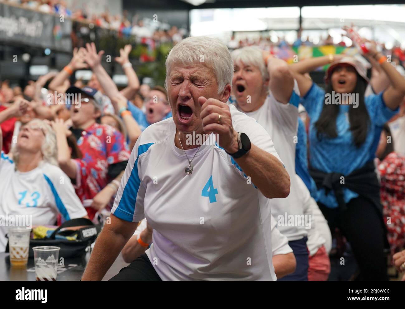 Members of the 1972 England lioness react during a screening of the ...