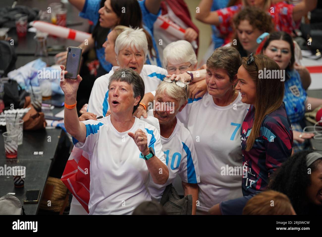 Members of the 1972 England lioness take a selfie before the screening ...