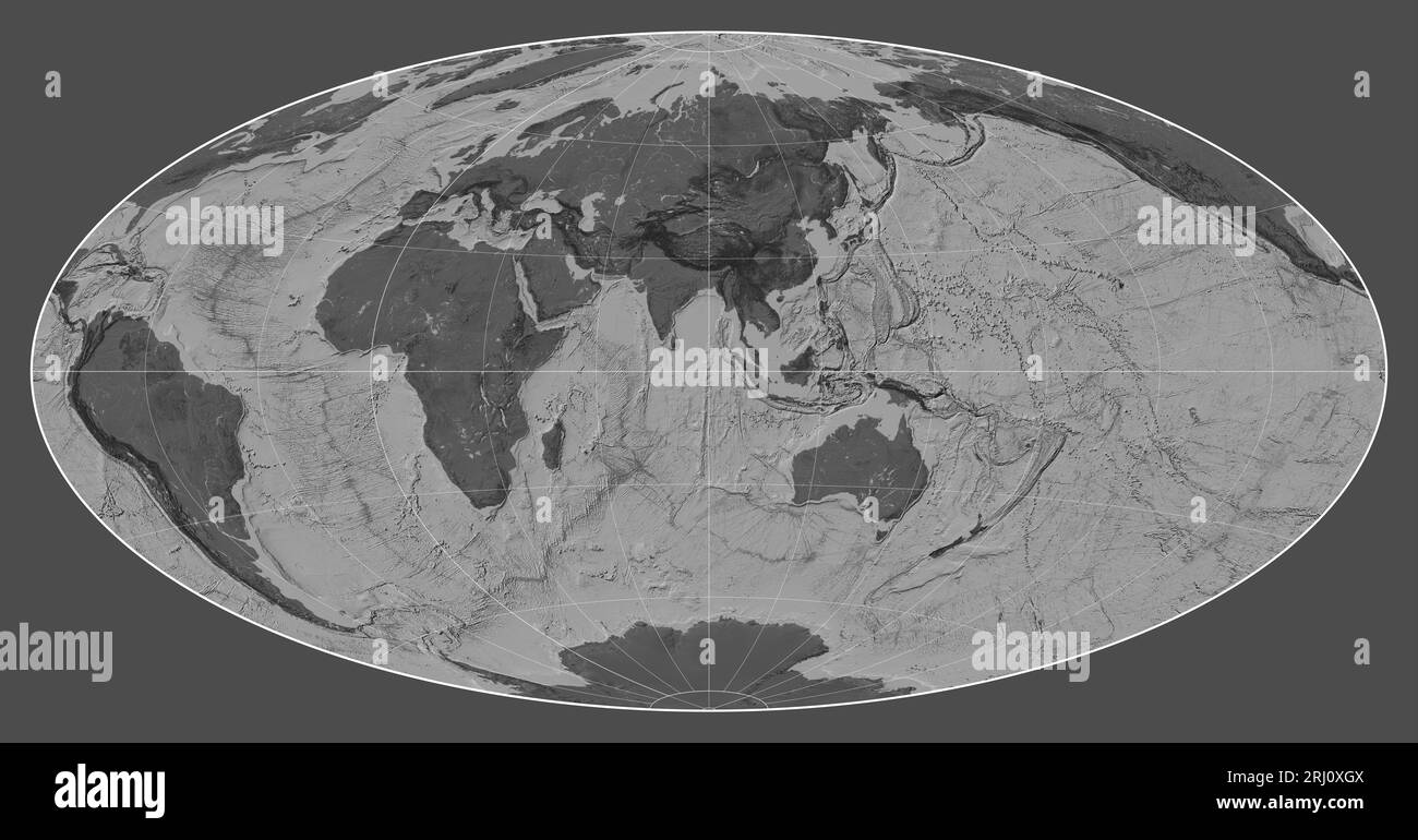 Bilevel map of the world in the Aitoff projection centered on the ...