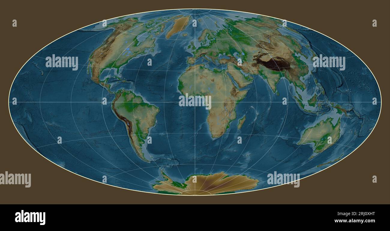 Physical map of the world in the Aitoff projection centered on the ...