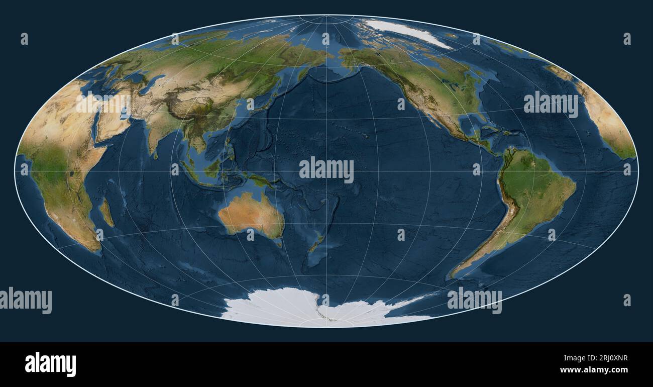 Satellite map of the world in the Aitoff projection centered on the ...