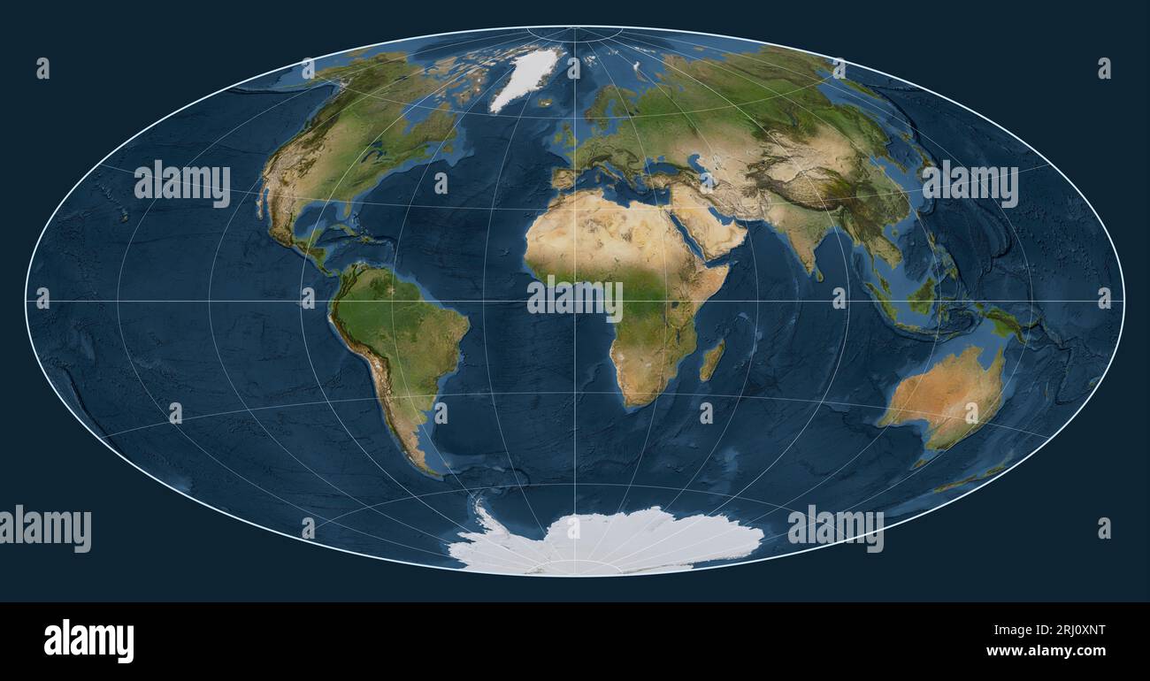 Satellite map of the world in the Aitoff projection centered on the ...
