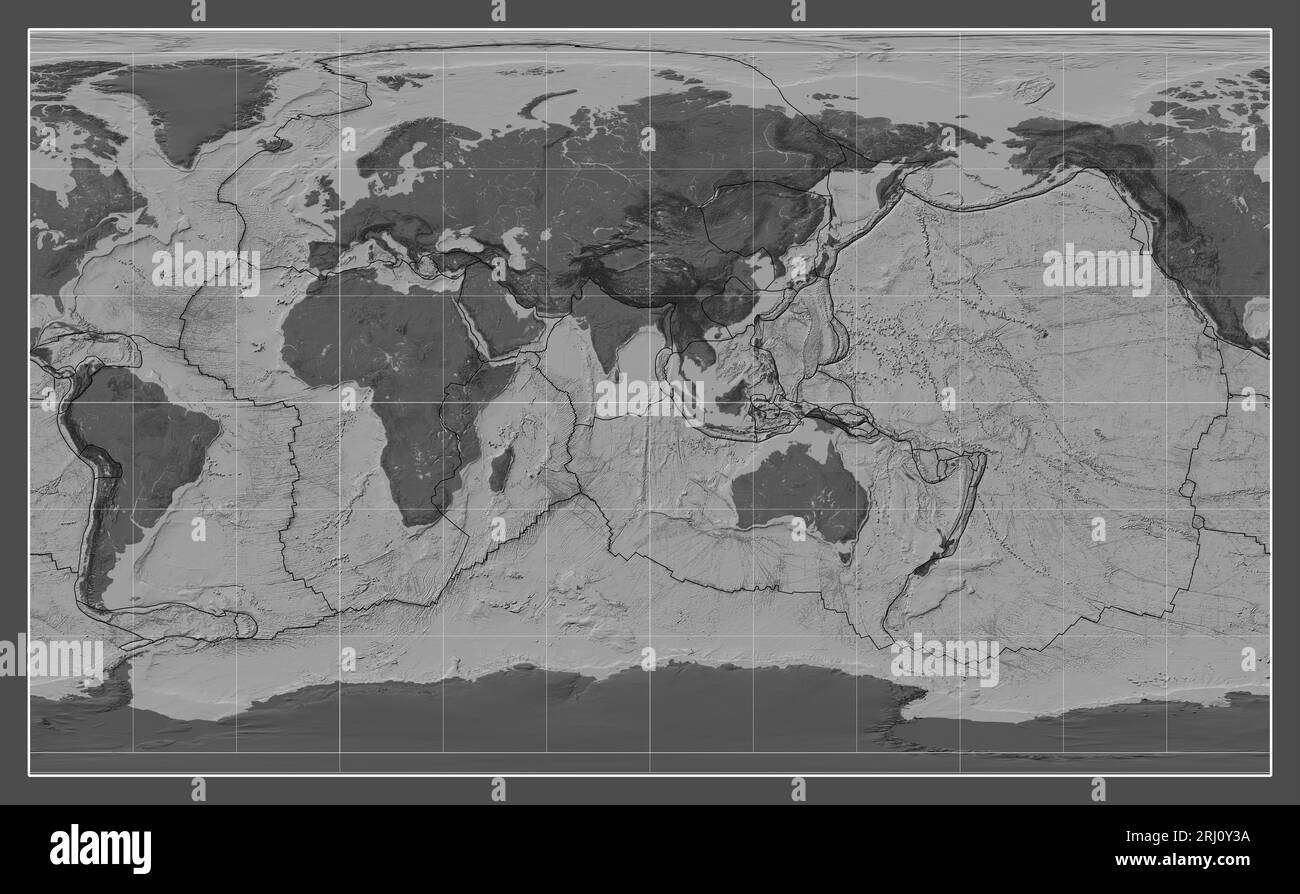 Tectonic plate boundaries on a bilevel map of the world in the Compact ...