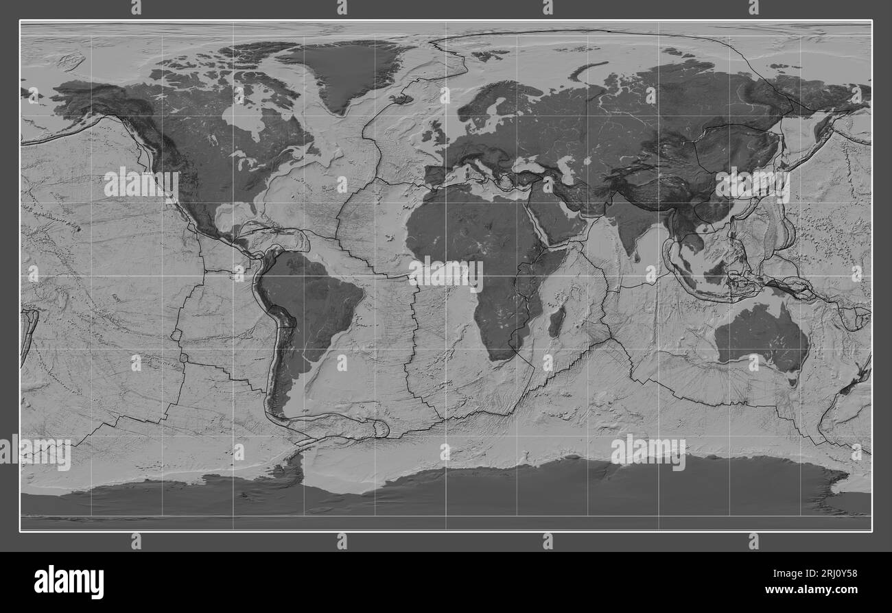 Tectonic plate boundaries on a bilevel map of the world in the Compact ...