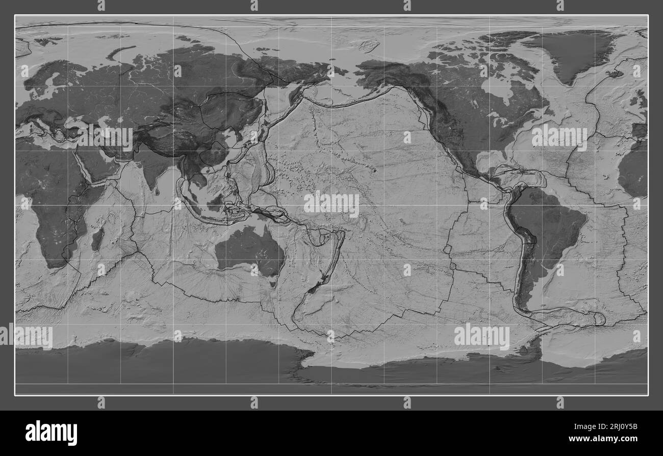 Tectonic plate boundaries on a bilevel map of the world in the Compact ...