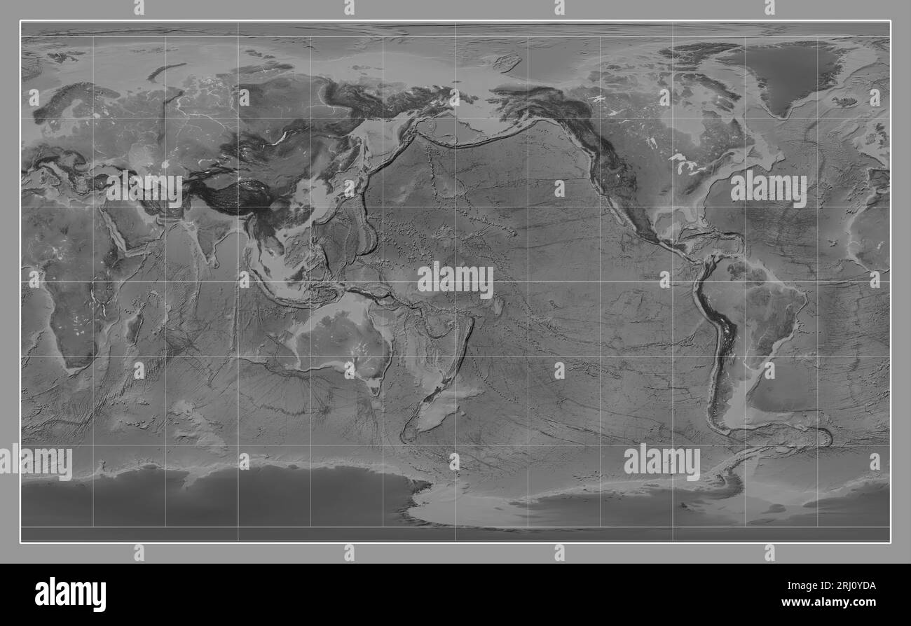 Grayscale Map Of The World In The Compact Miller Projection Centered On The Meridian 180