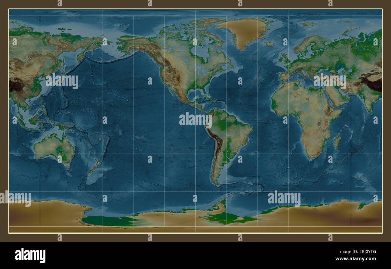 Physical Map Of The World In The Compact Miller Projection Centered On The Meridian 90 West