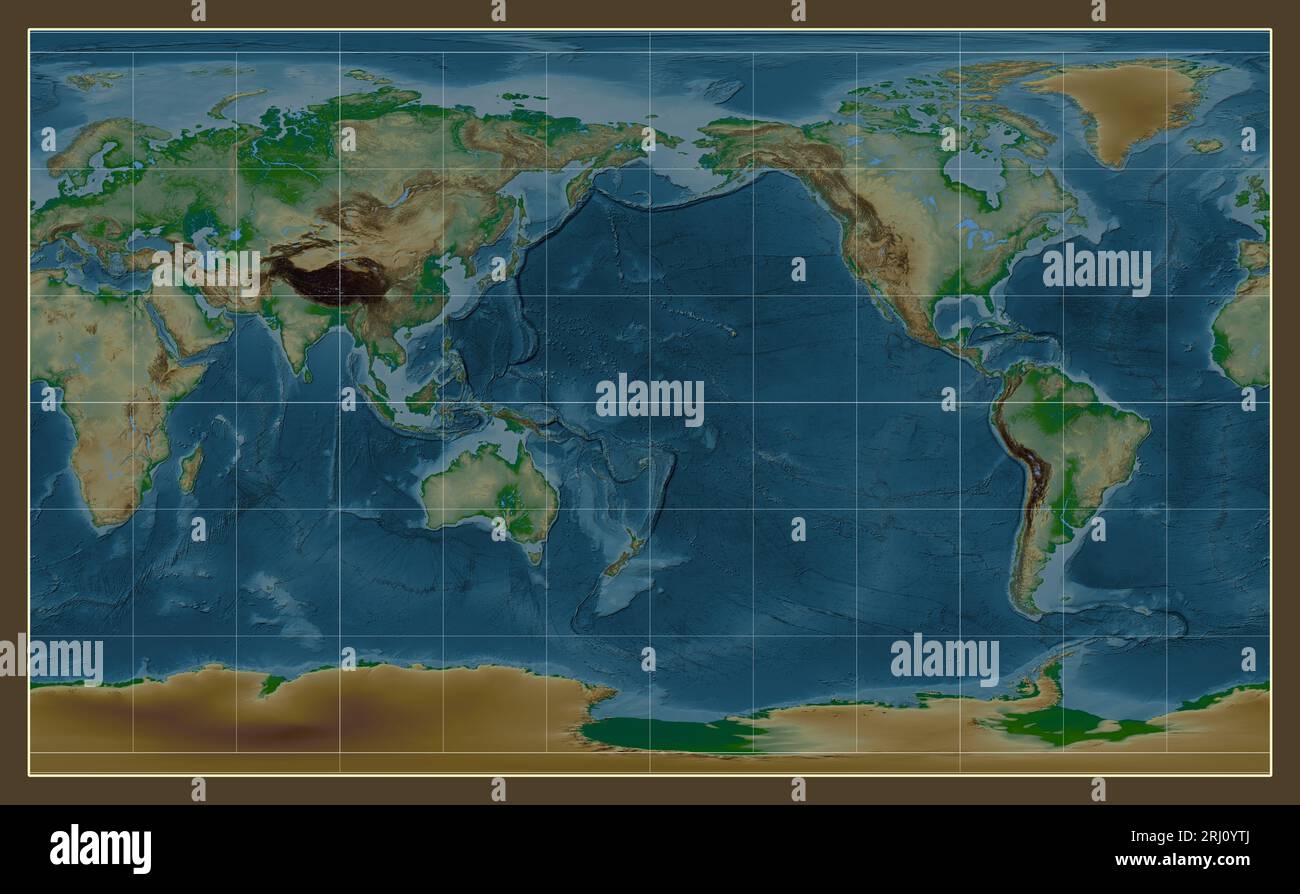 Physical Map Of The World In The Compact Miller Projection Centered On The Meridian 180