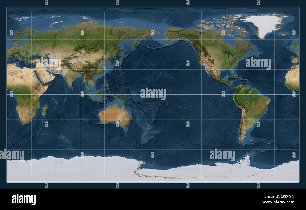 Satellite map of the world in the Compact Miller projection centered on ...